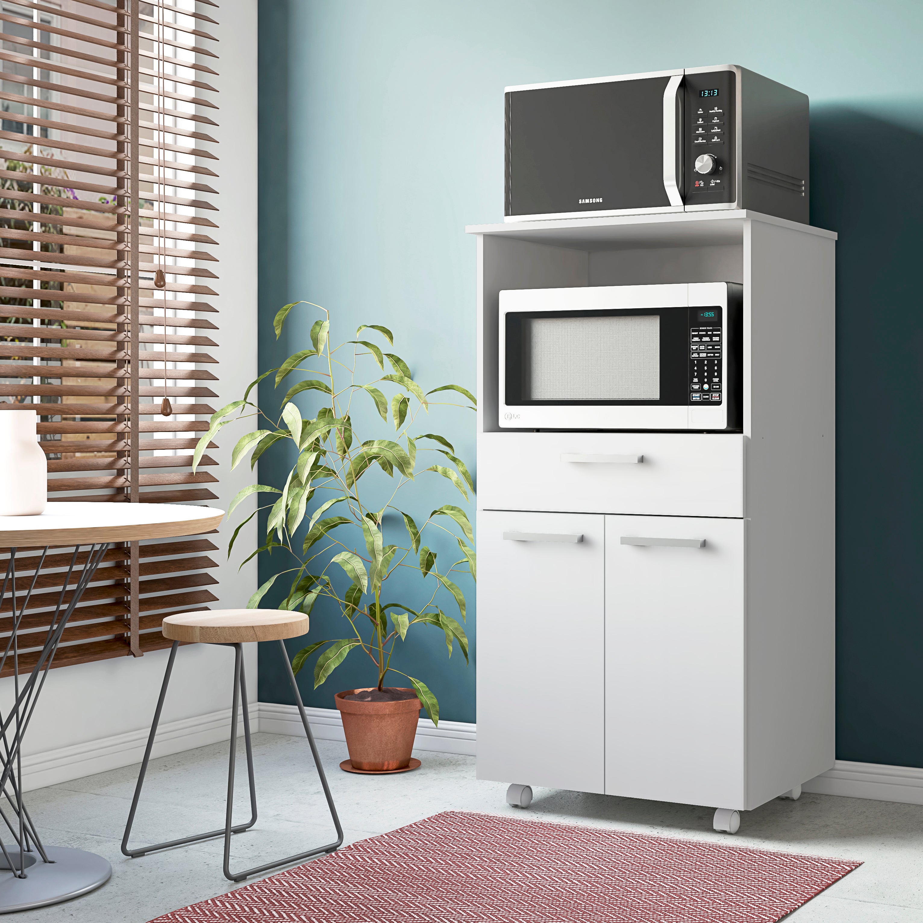 Mueble de Cocina para microondas con ruedas, aparador auxiliar en colo ...